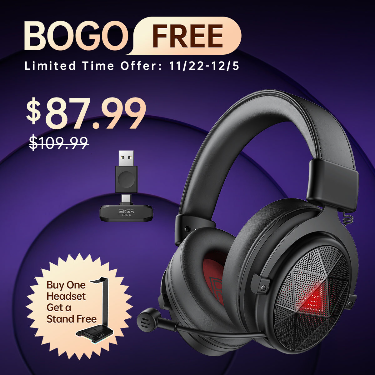 E900 X 5.8GHz Wireless Gaming Headset- EKSA